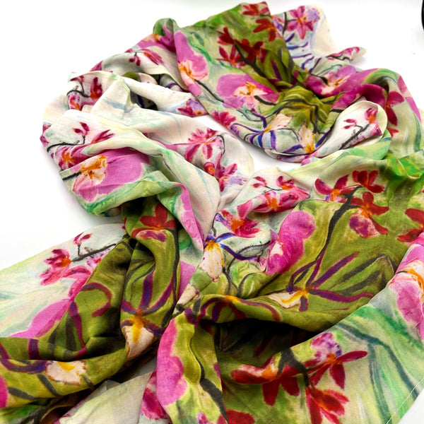 Orchid Sanctuary Cotton Scarf – Small World Gallery